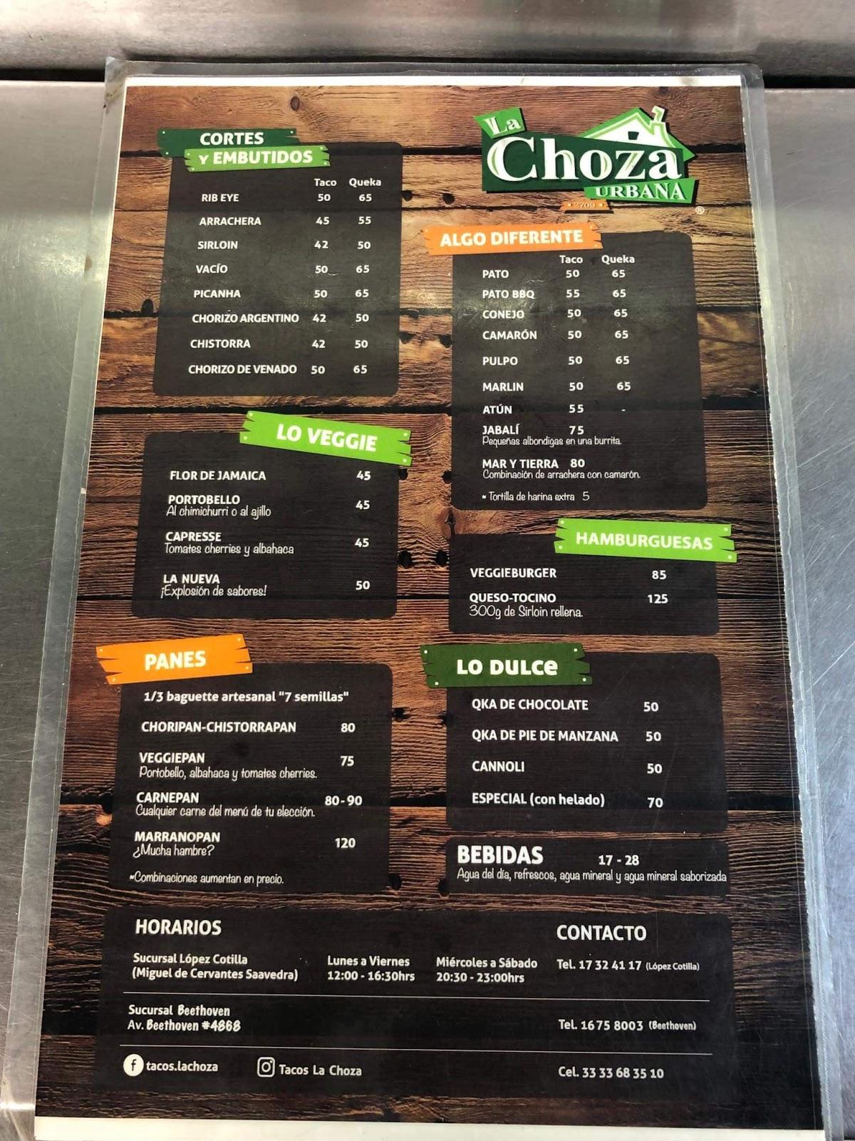 Menu at Tacos La Choza restaurant, Guadalajara, C. Miguel de Cervantes ...