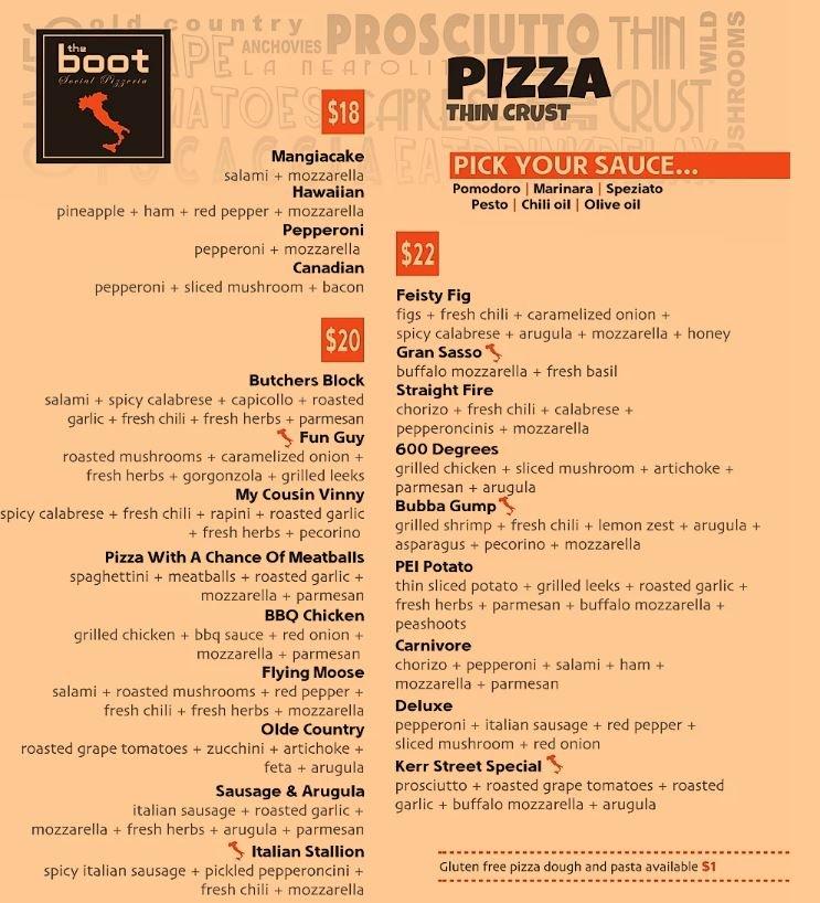 Menu at The Boot Social Pizzeria, Oakville