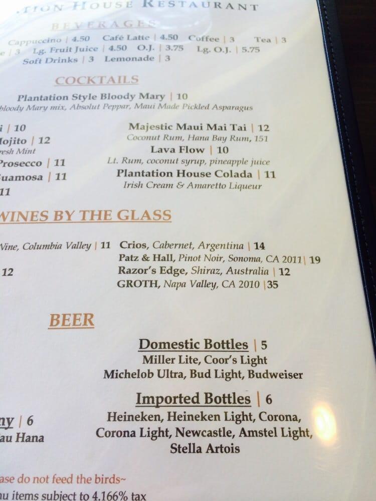 Menu at The Plantation House pub & bar, Kapalua