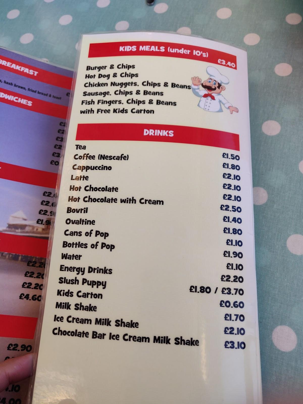 Menu at Wheelhouse Cafe, Blackpool