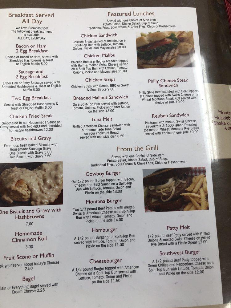 Menu at Yesterday's Soda Fountain and Restaurant, Ennis