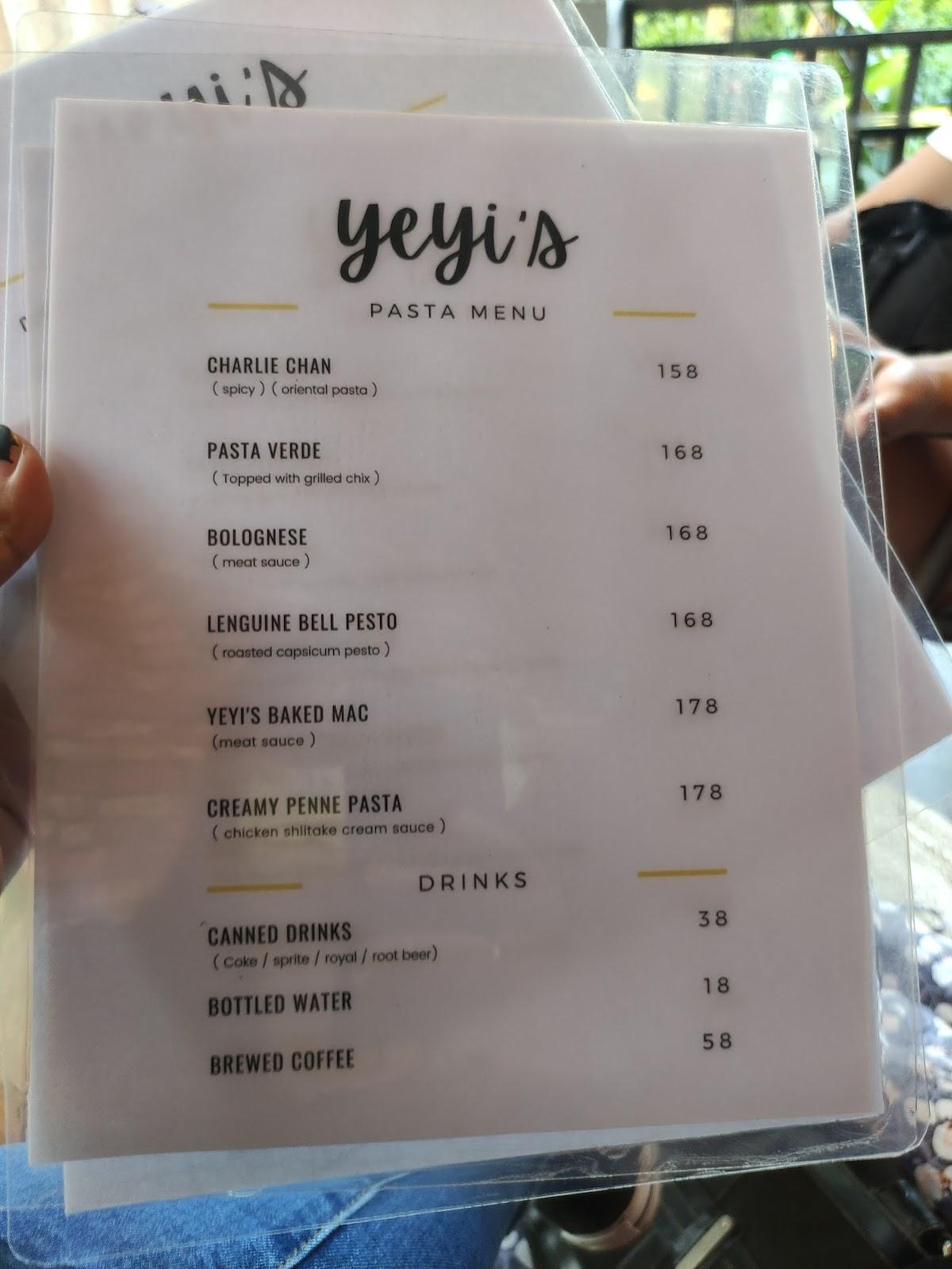 Menu at Yeyi's Pizzeria & Café, Tanay