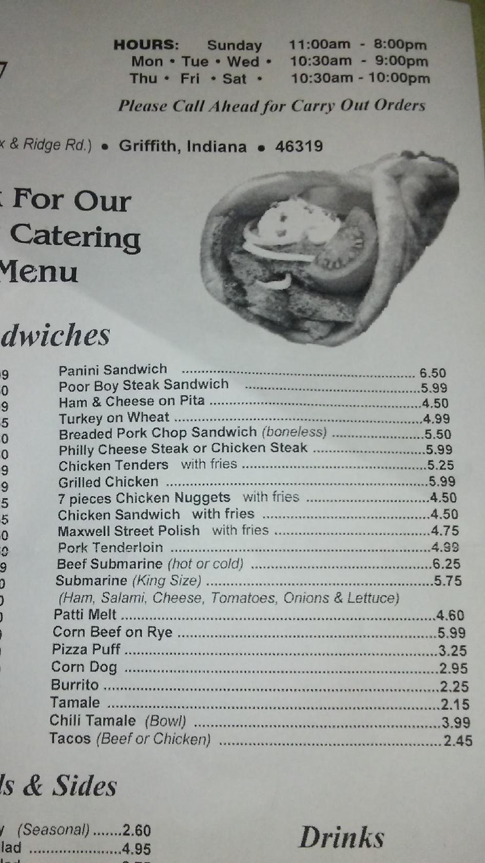 Menu at Mr Goody's restaurant, Griffith