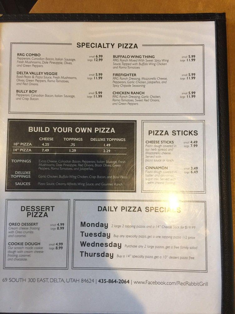 Menu at Red Rabbit Grill pizzeria, Delta