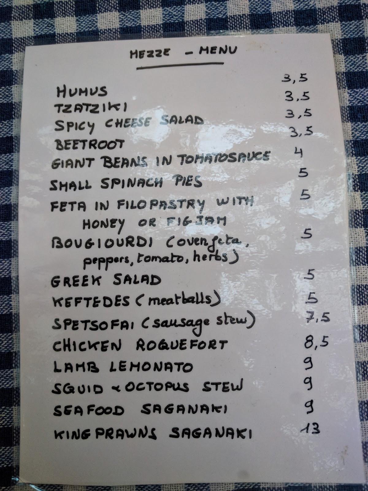 Menu at The Secret Garden, Ano Symi