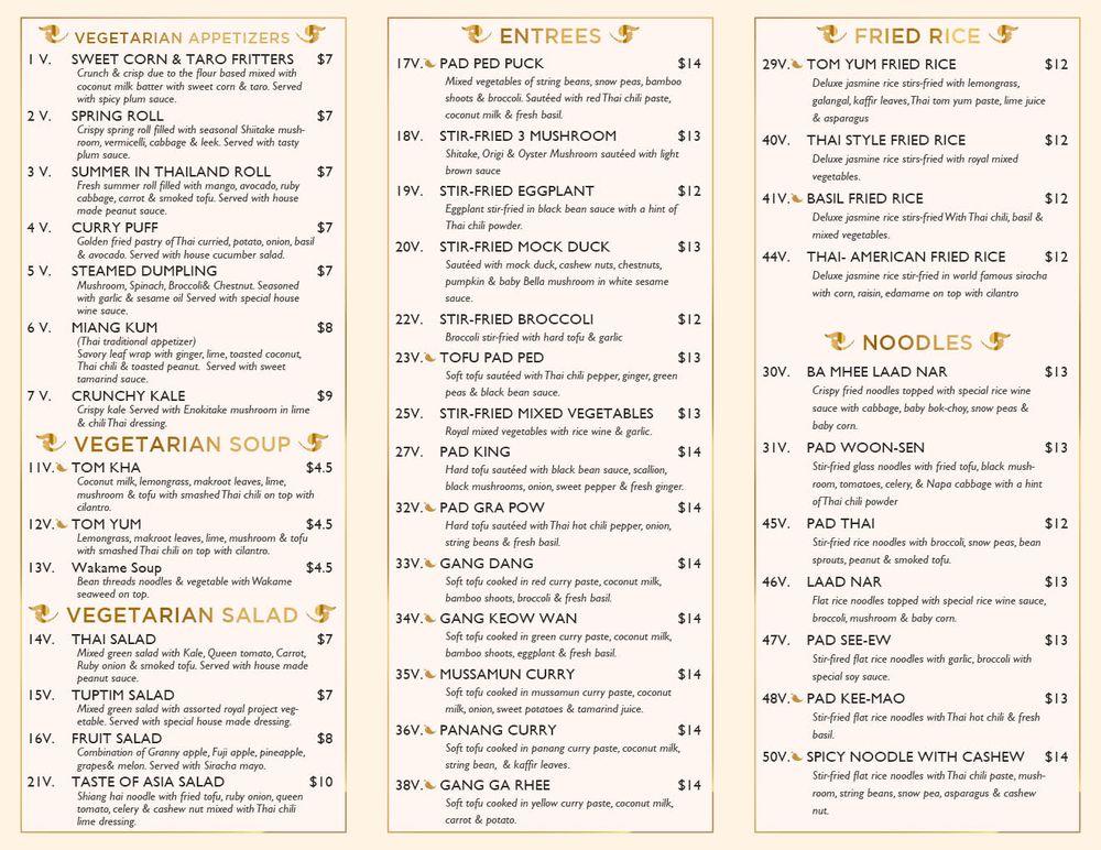 Menu at Tuptim restaurant, Montclair, 600 Bloomfield Ave