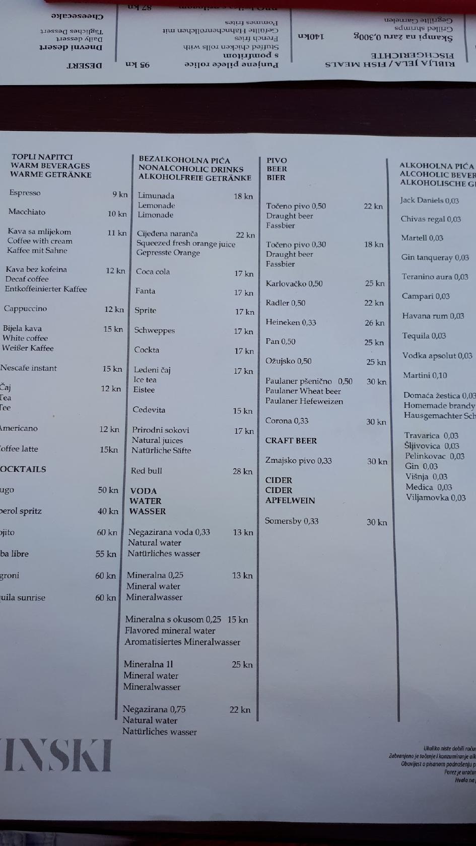 Menu at GURMAN NINSKI restaurant, Nin