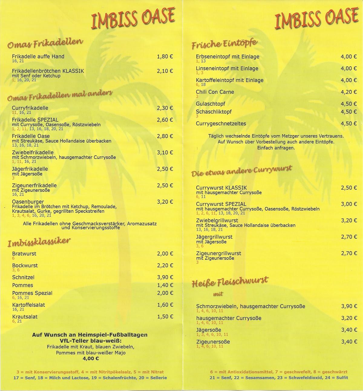 Speisekarte von Imbiss Oase restaurant, Bochum, Karl-Lange-Straße 53