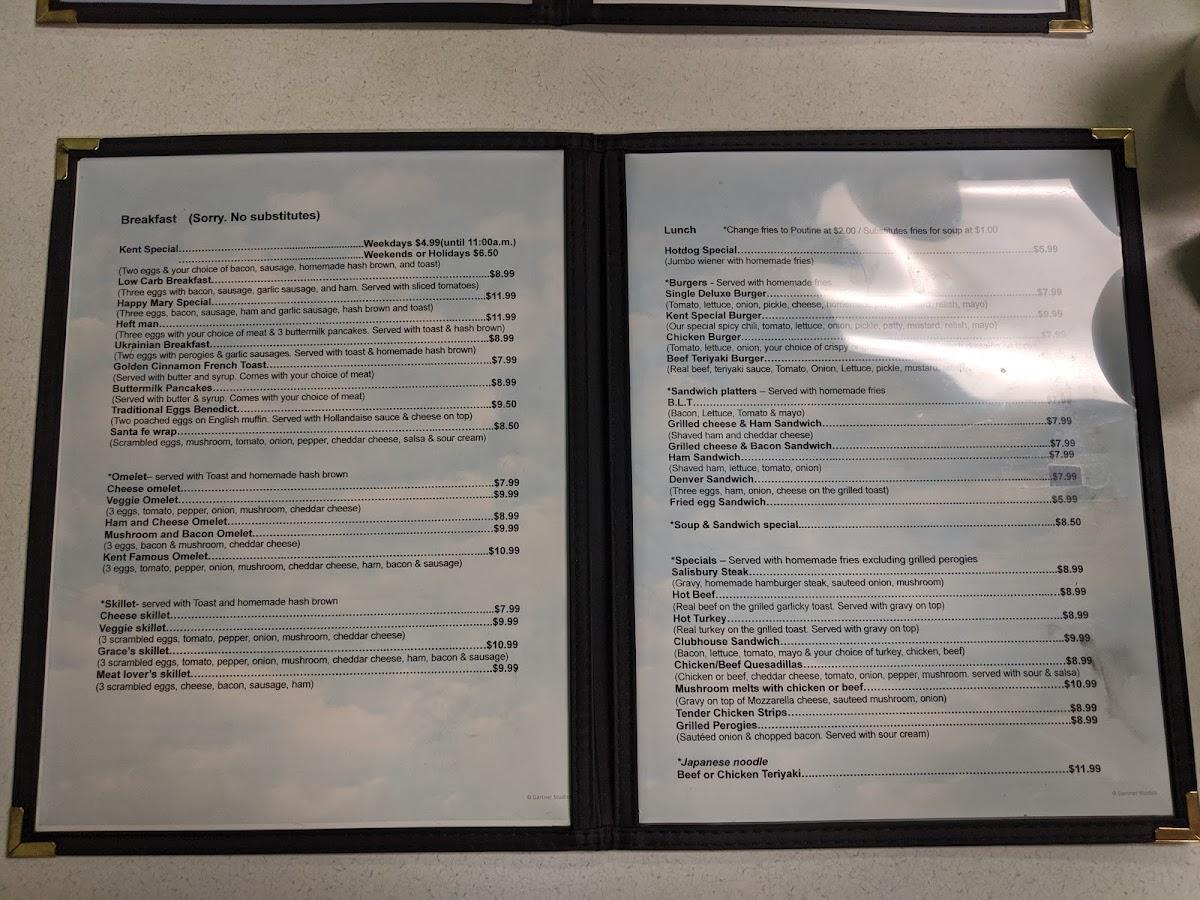 Menu at Kent Restaurant, Winnipeg
