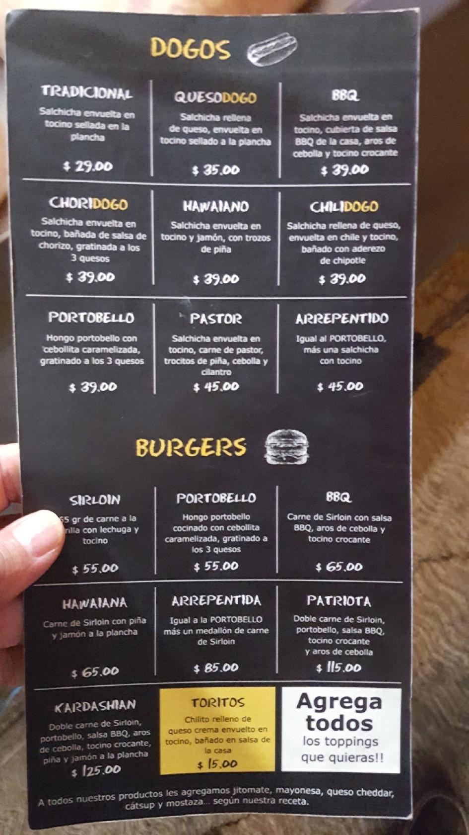 Carta del restaurante LOS DOGOS ORIGINALES LA JOYA, Santiago del ...