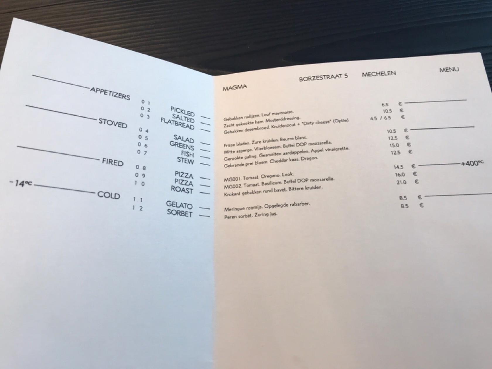 Speisekarte von Magma Restaurant, Mecheln