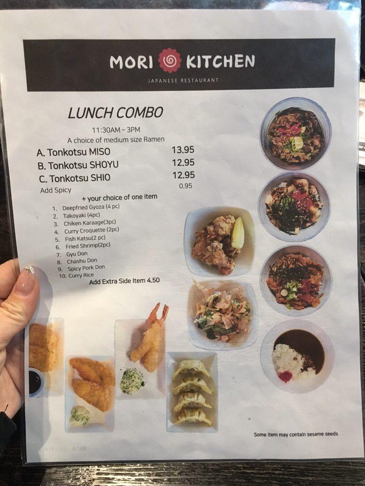 Menu at Mori Kitchen restaurant, San Jose