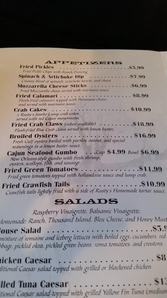 Menu at Rusty's Riverfront Grill restaurant, Vicksburg
