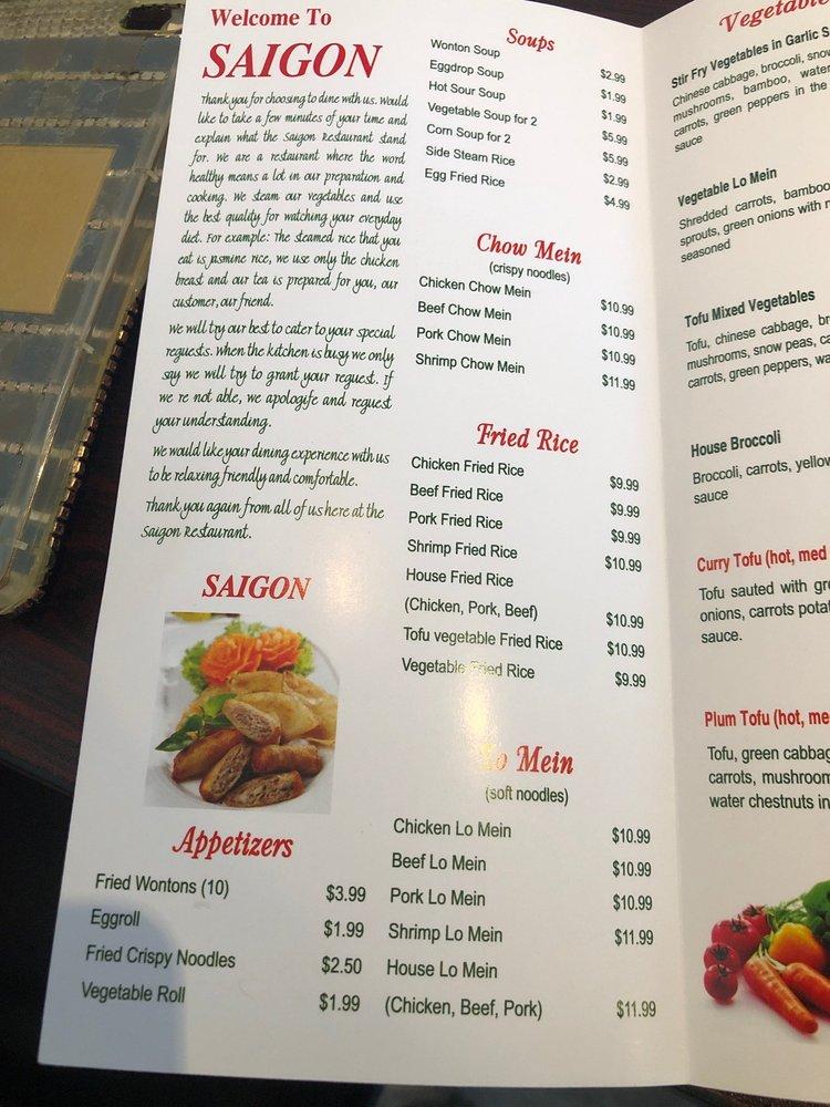 Menu at Saigon restaurant, Mount Airy
