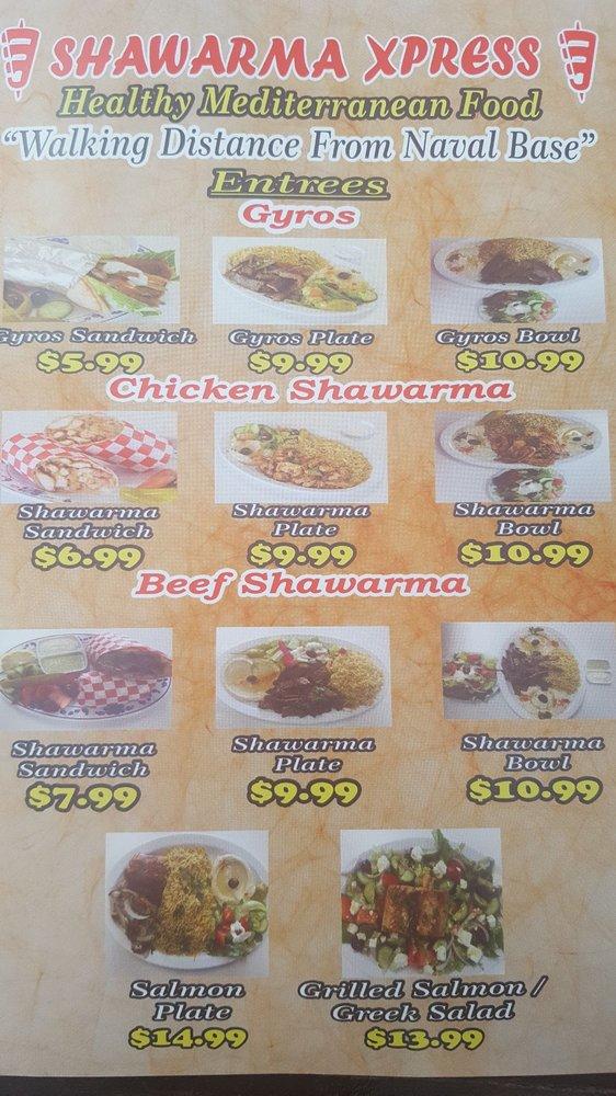 Menu at Shawarma Express restaurant, San Diego