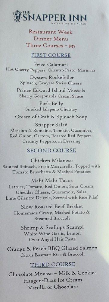 Menu at The Snapper Inn restaurant, Oakdale