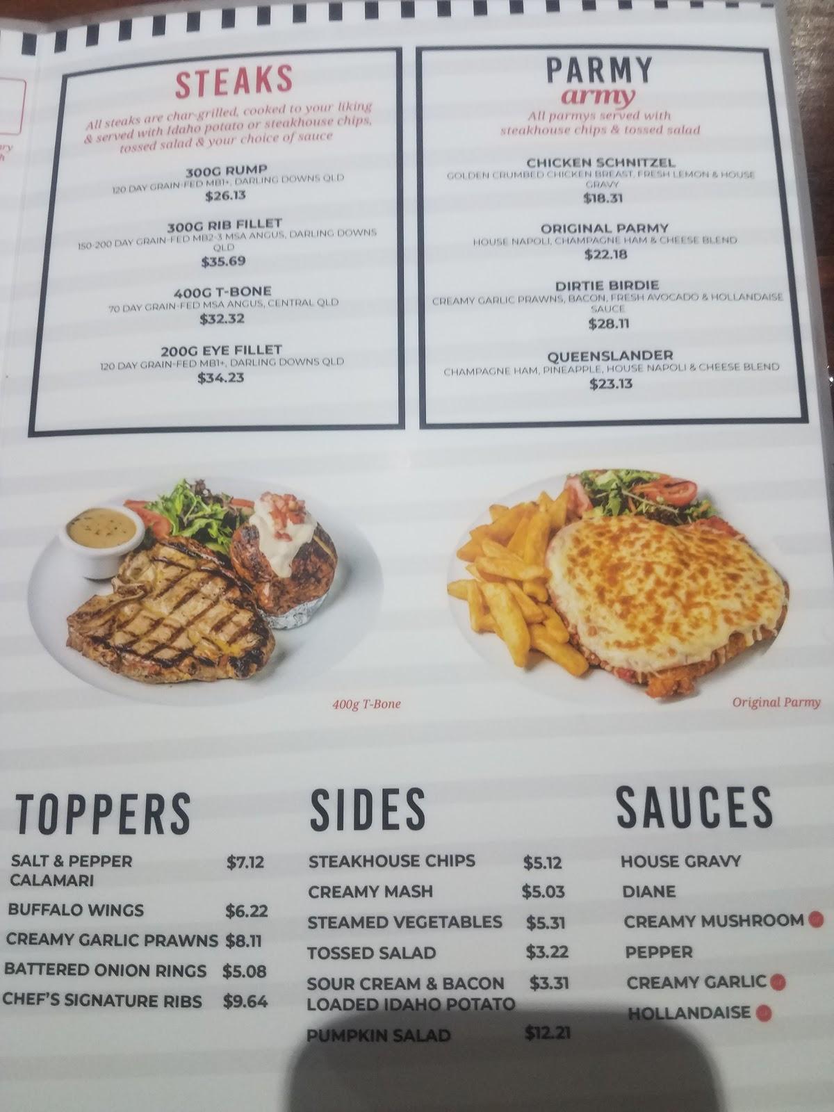 Menu at West End Hotel Townsville pub & bar, Townsville