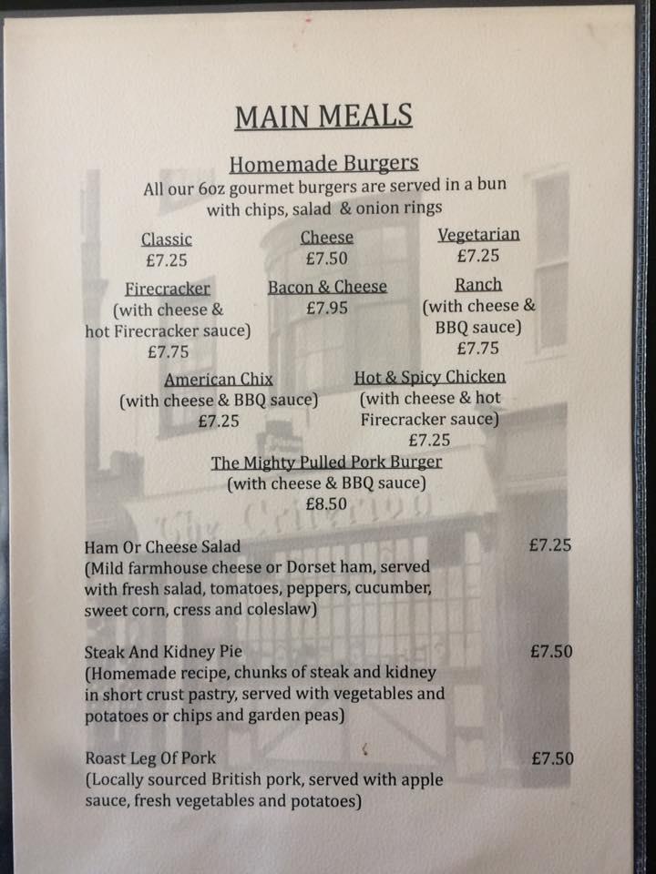 Menu at The Criterion Restaurant, Weymouth