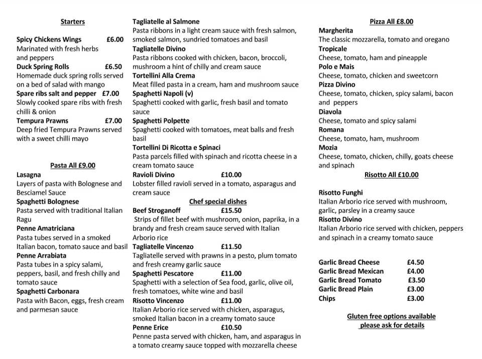 Menu at Divino Italian Restaurant Wigan, Wigan, 4 Orrell Rd