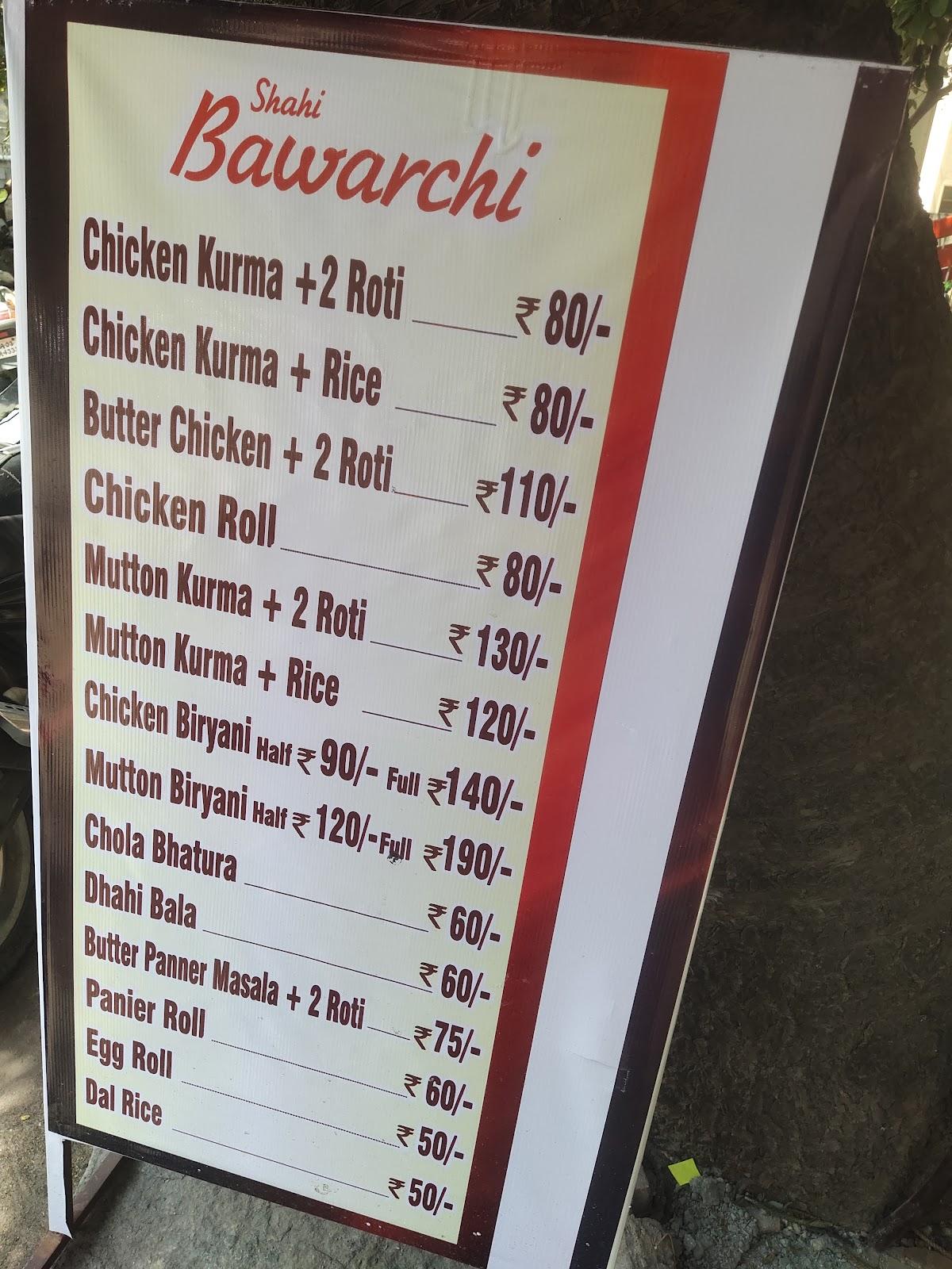 Menu at Shahi Bawarchi, Bengaluru