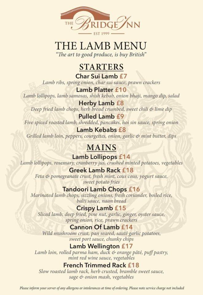 Menu at The Bridge Inn pub & bar, Darlington