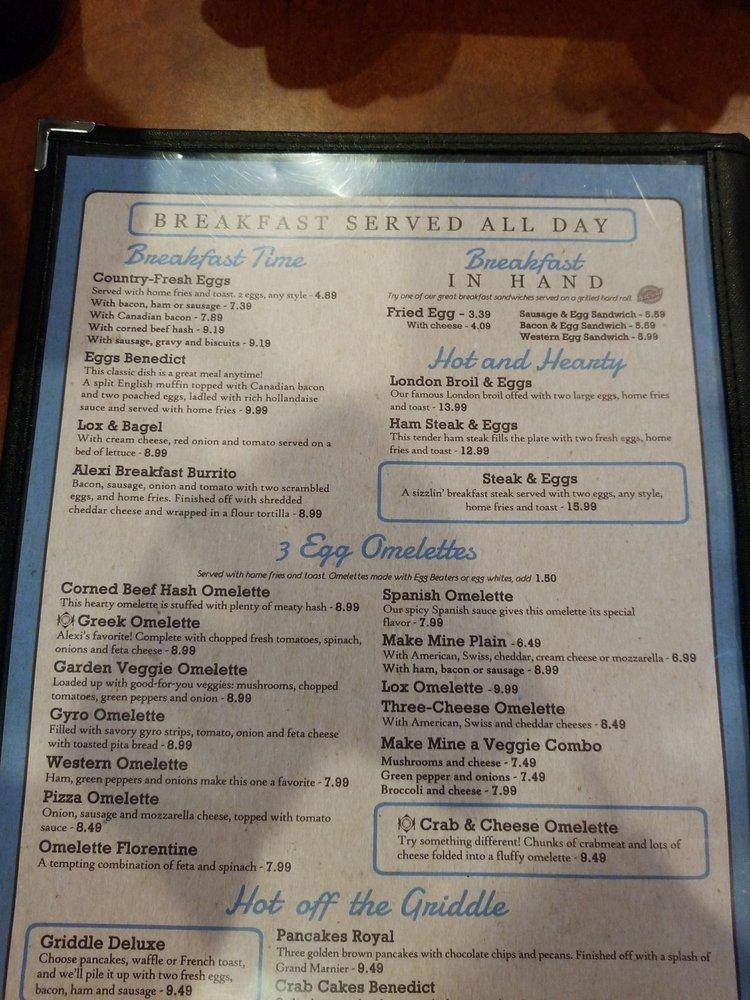Menu at Alexis Diner restaurant, Troy