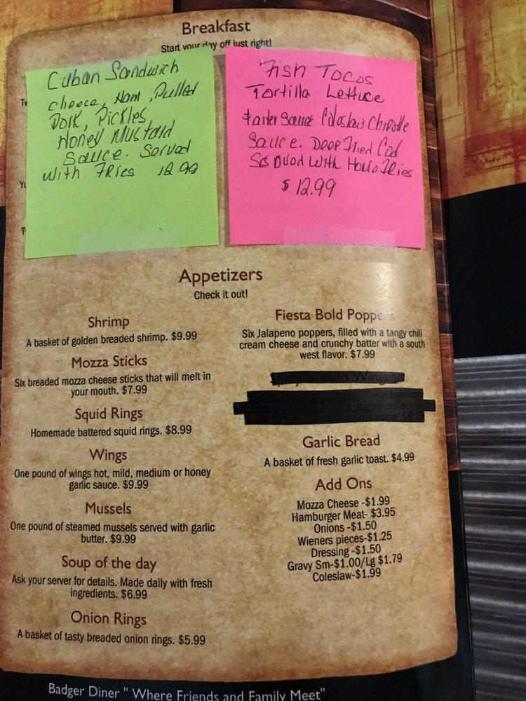 Menu at Badger Diner restaurant, Badger