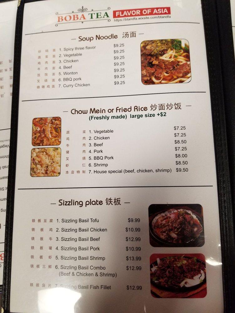Menu at Boba tea and flavor of Asia cafe, Hurst