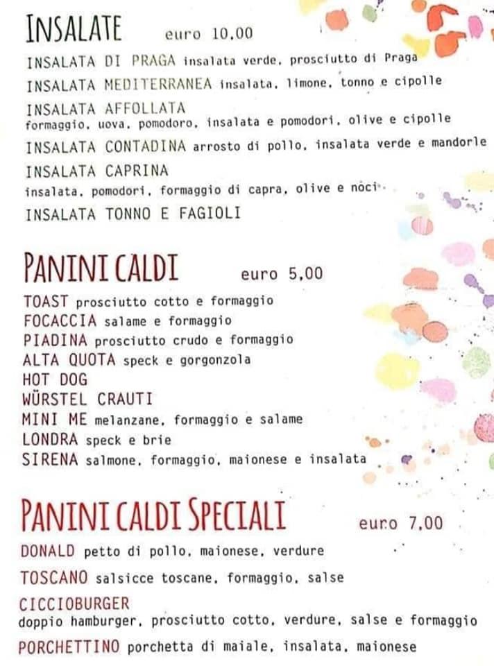 Menu at Britannia Pub, Torre Pellice