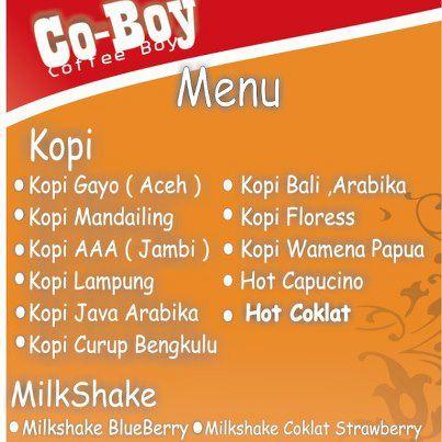 Menu at Coffee Boy restaurant, Jambi