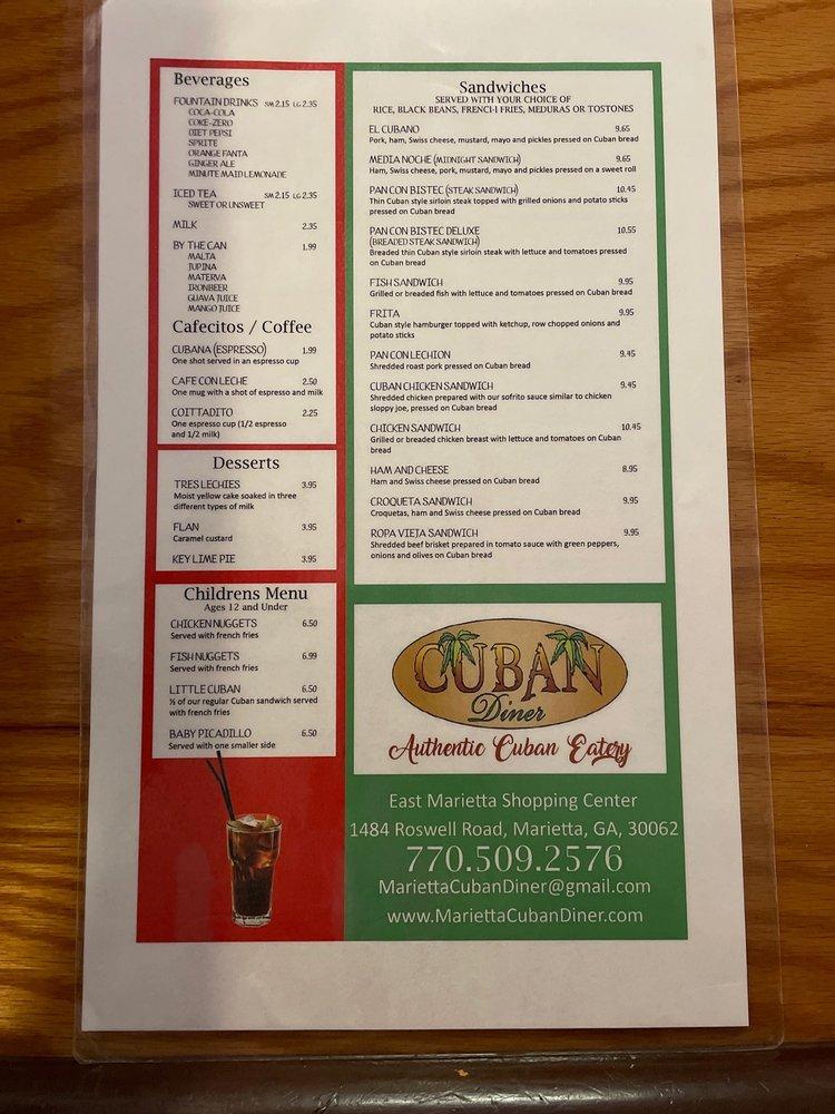 Menu at Cuban Diner desserts, Marietta