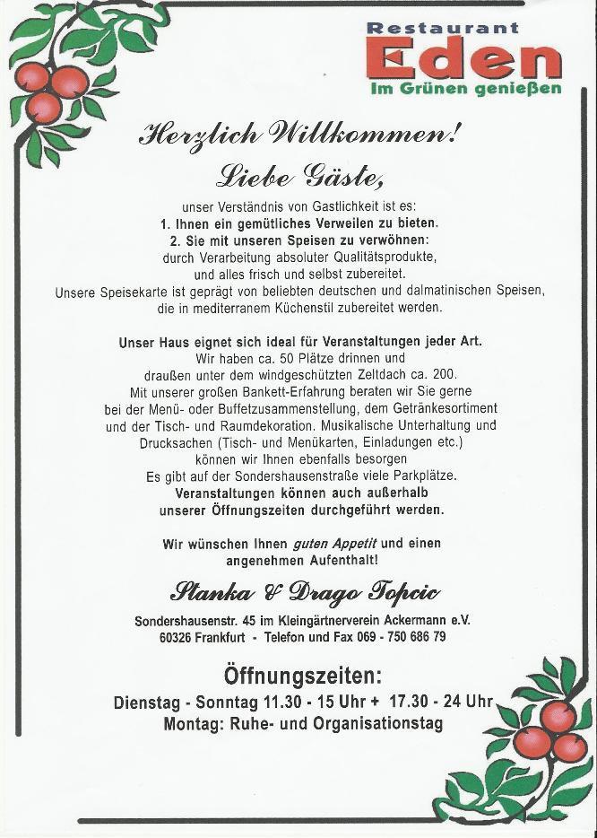 Menu at Gaststätte Eden restaurant, Frankfurt