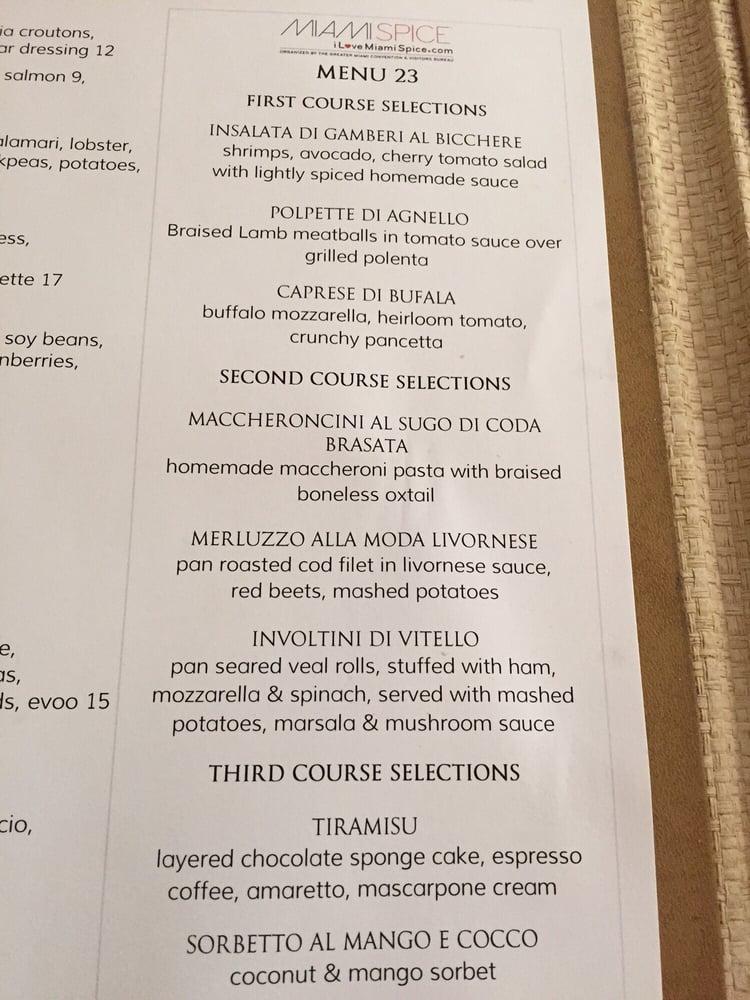 Menu at Fontana Italian Biltmore Hotel Miami restaurant, Coral Gables