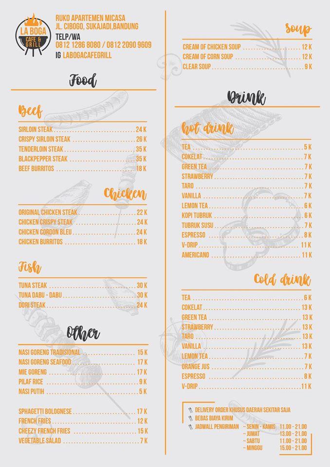 Carta de La Boga Cafe and Grill, Bandung