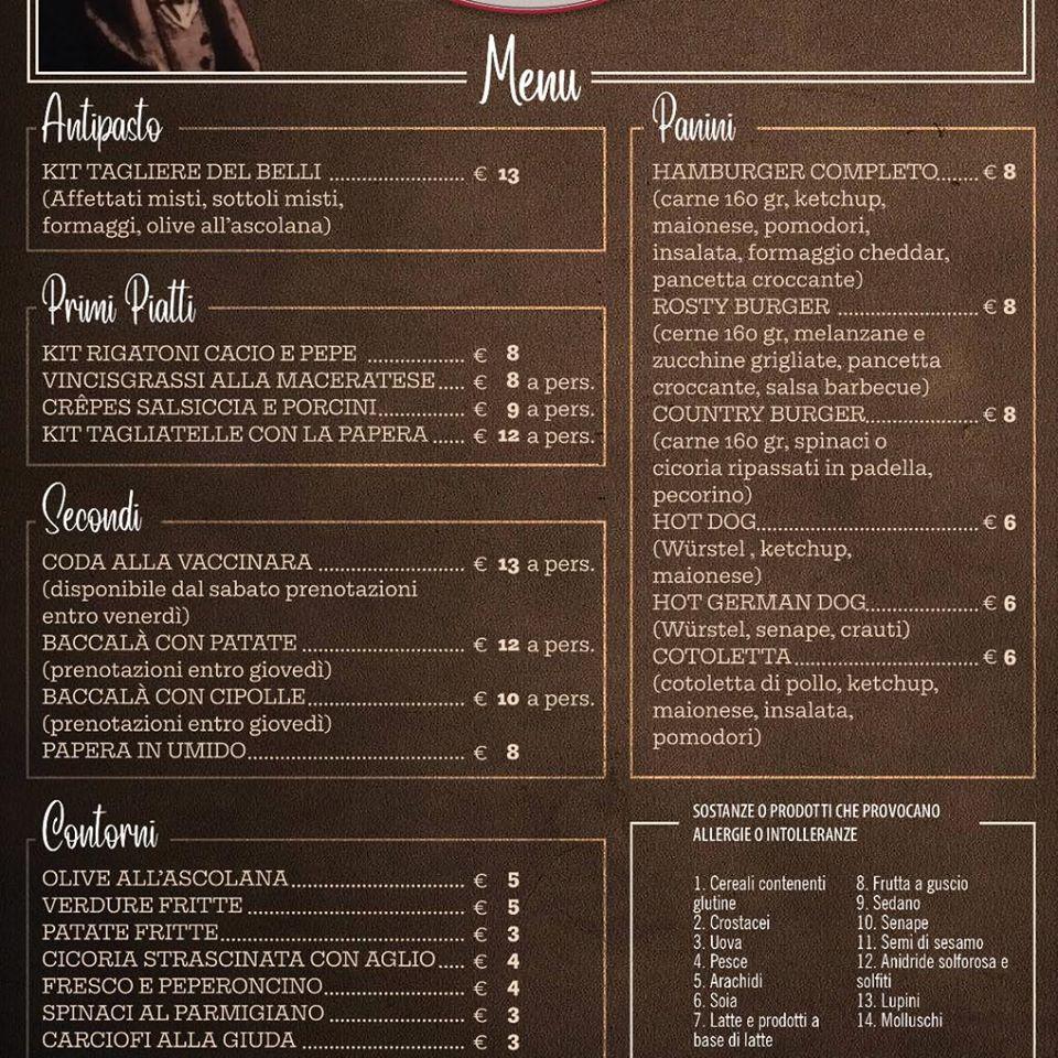 Menu da La locanda del belli ristorante, Morrovalle