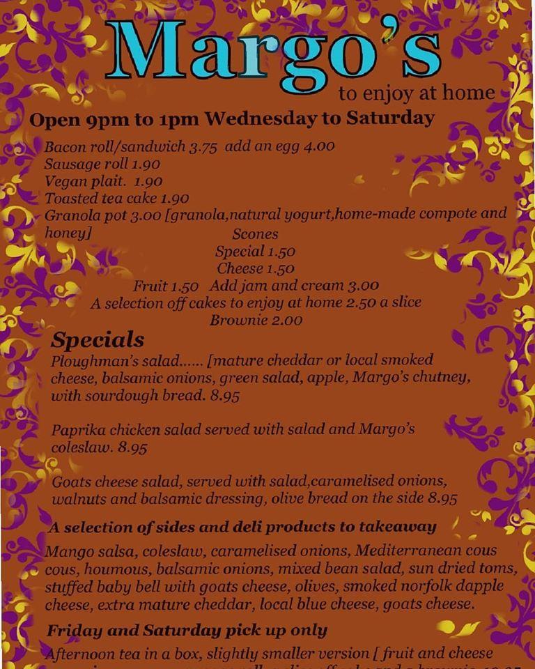 Menu at Margo's Lounge restaurant, Gorleston-on-Sea