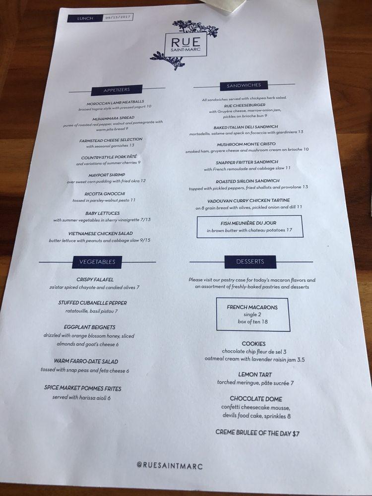 Menu at Rue Saint Marc pub & bar, Jacksonville