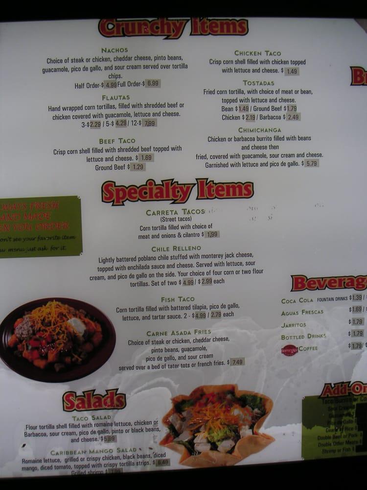 Menu at Tecos Fresh Mexican Food fast food, Portland