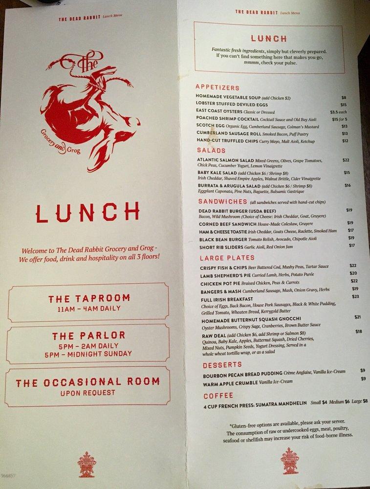 Menu at The Dead Rabbit pub & bar, New York City