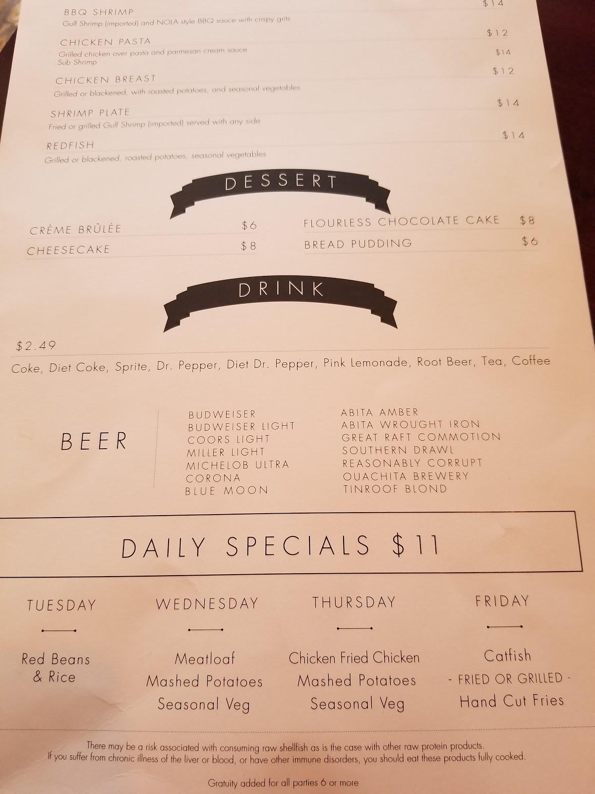 Menu at The Fat Pelican restaurant, Monroe