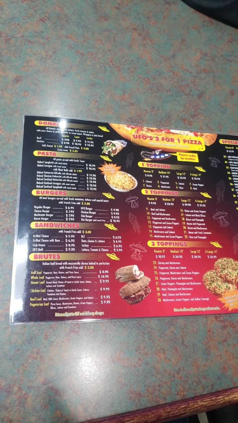 Menu at UFO Pizza pizzeria, Saint Paul, 50 Ave
