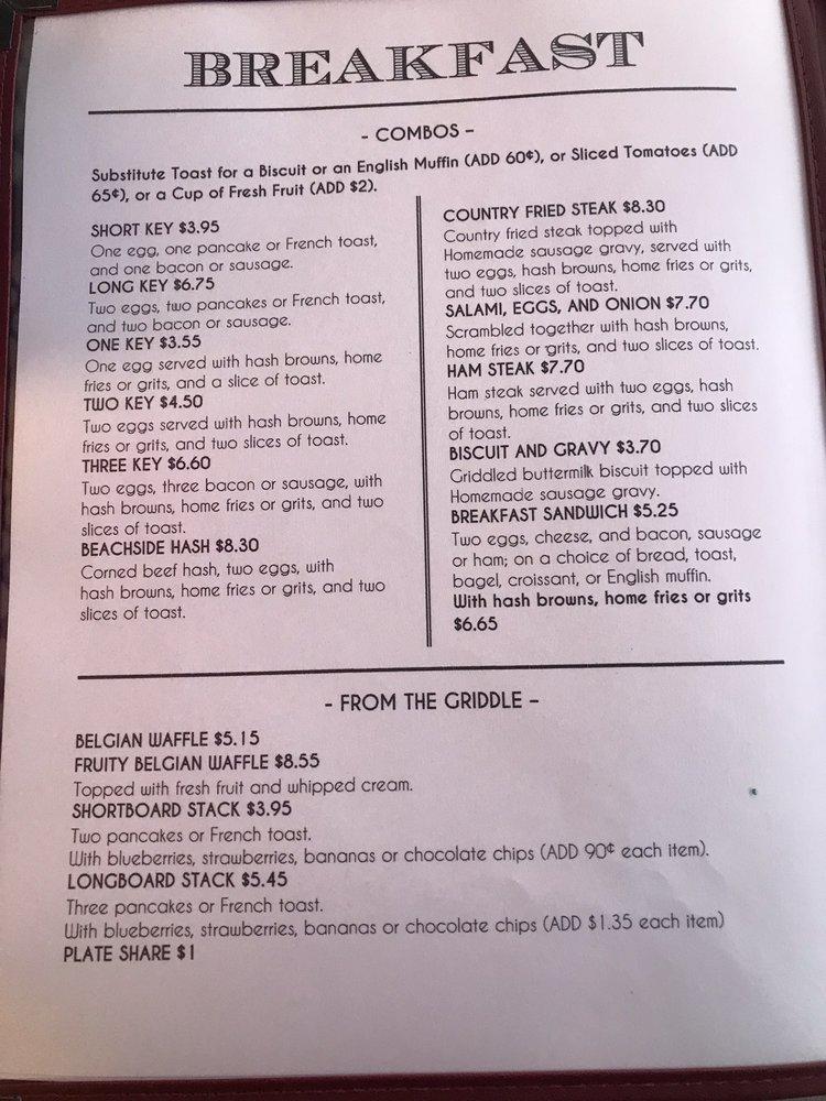 Menu at Beachside Cafe, Indialantic