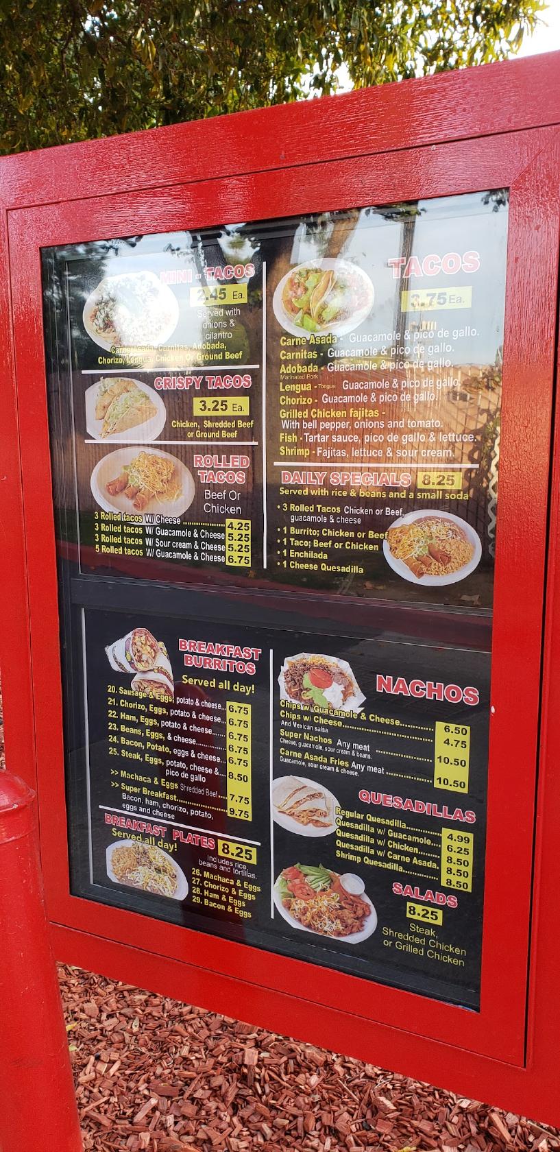 Menu at California Burrito restaurant, Pittsburg