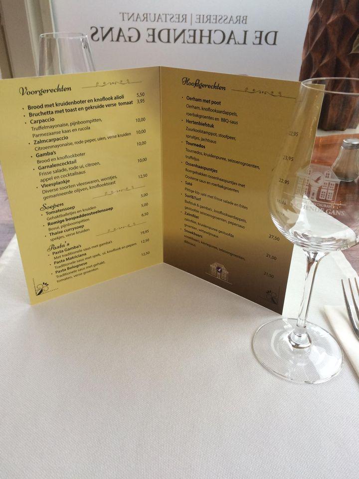 Menu at De Lachende Gans, Werkendam