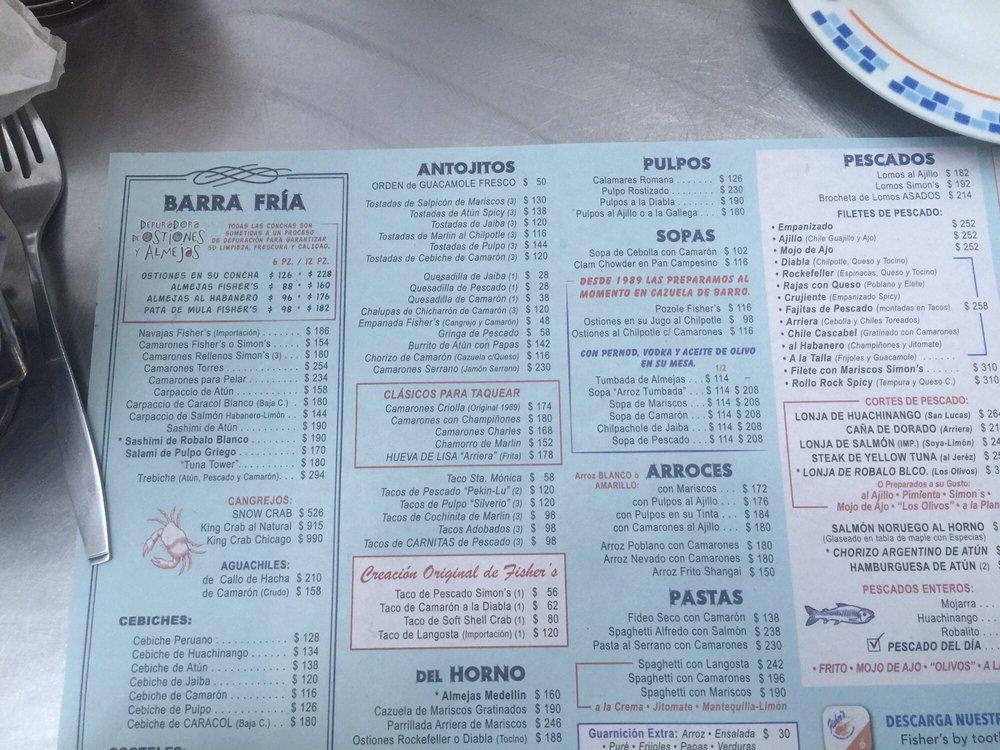 Carta del restaurante Fisher's Nápoles, Ciudad del México, Georgia 88