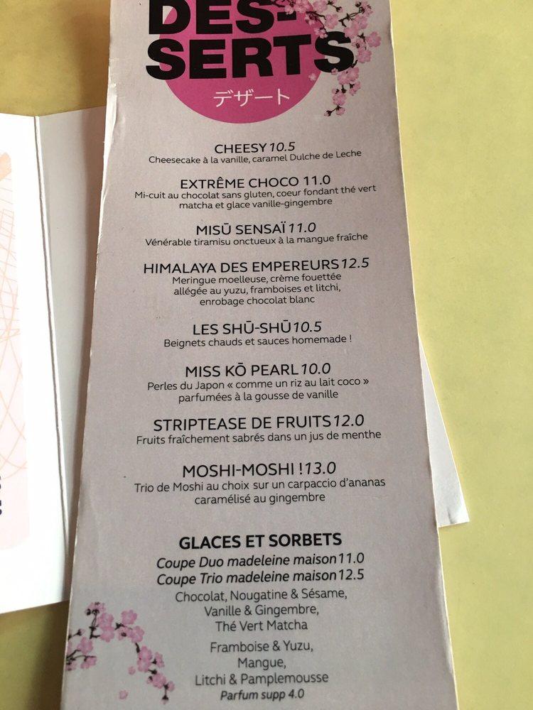 Menu at Miss Kô restaurant, Paris