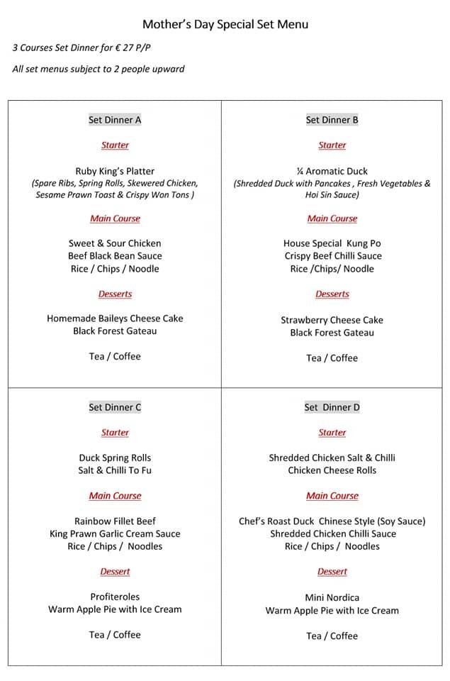 Menu at Ruby Kings Chinese Restaurant, Roscommon, unit 5