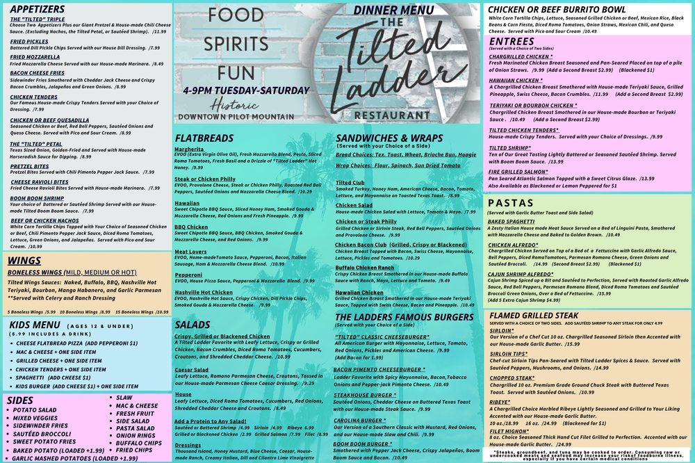 Menu at The Tilted Ladder desserts, Pilot Mountain