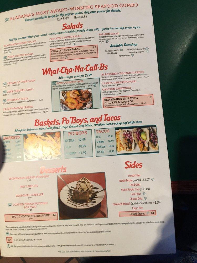 Menu at Wintzell's Oyster House restaurant, Greenville