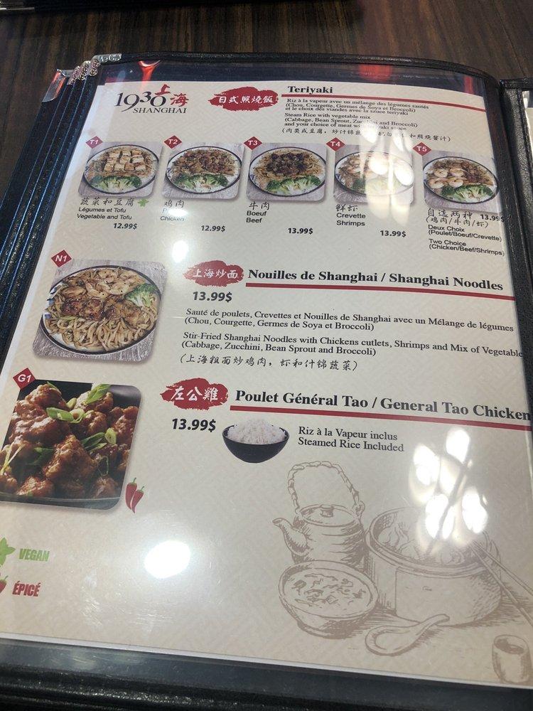 Menu au 1930 Shanghai restaurant, La Prairie